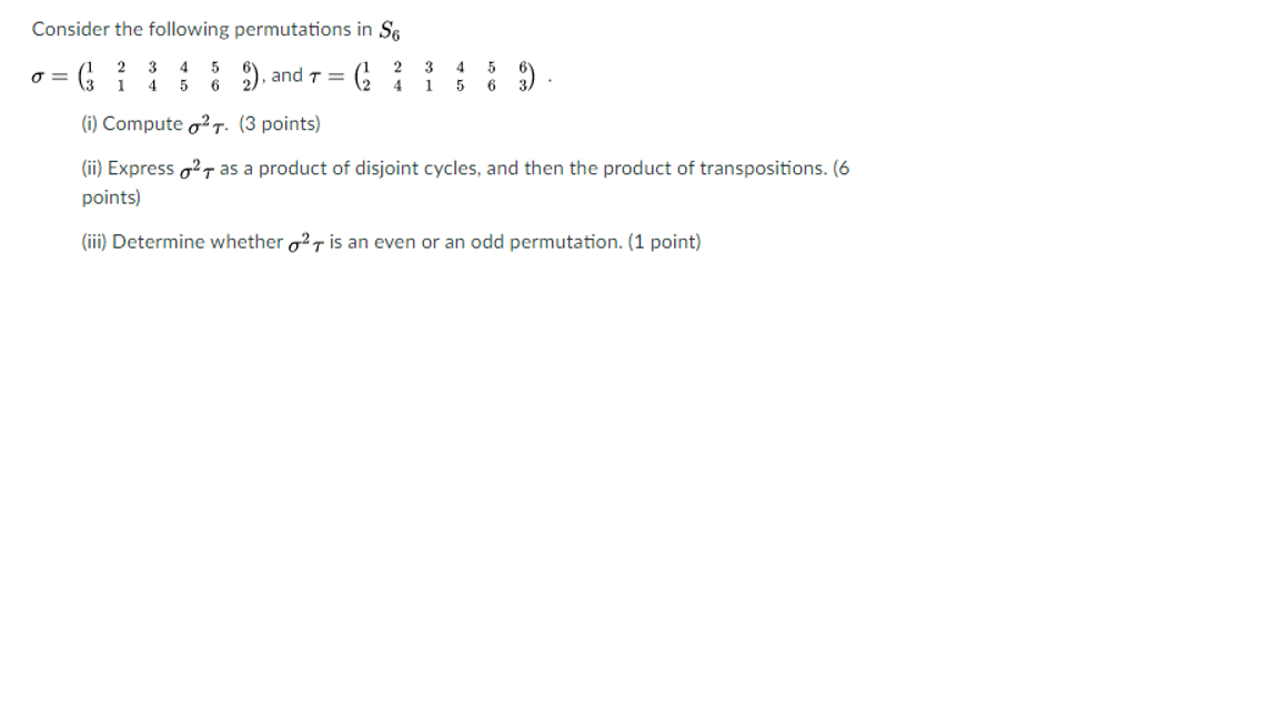 Solved Consider the following permutations in S6 3 5 o = (3 | Chegg.com