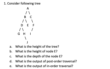 Solved 1. Consider following tree A A / B с / DEF / G H 1 J | Chegg.com
