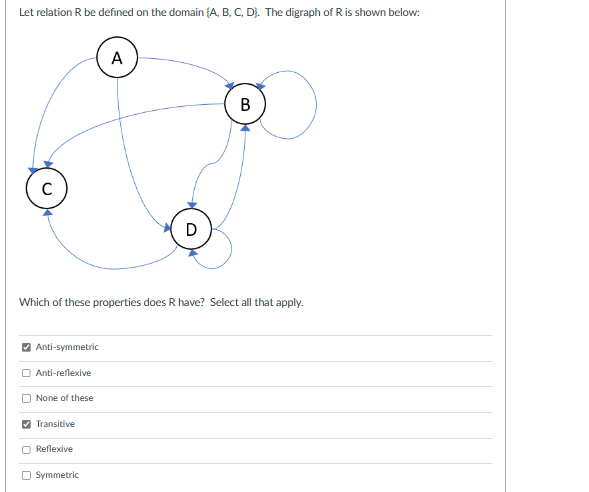 Solved Let relation R be defined on the domain {A,B,C,D}. | Chegg.com
