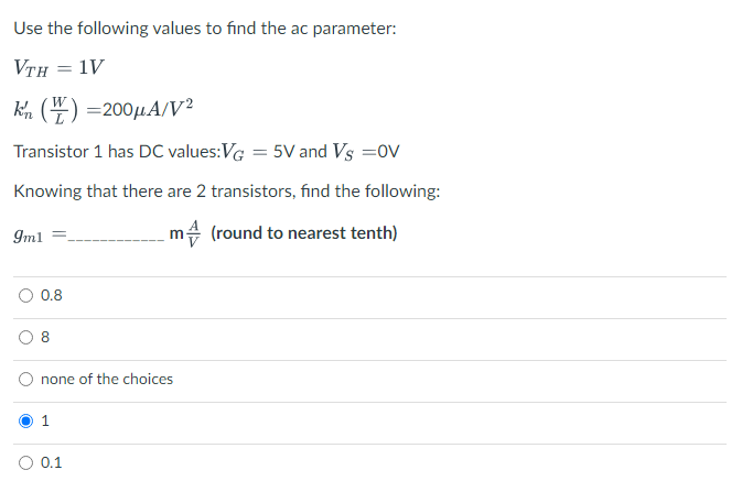 Solved Use the following values to find the ac parameter: | Chegg.com