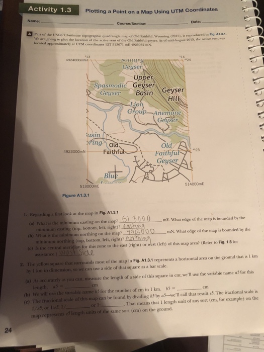 Solved Activity 1.3 Plotting a Point on a Map Using UTM | Chegg.com