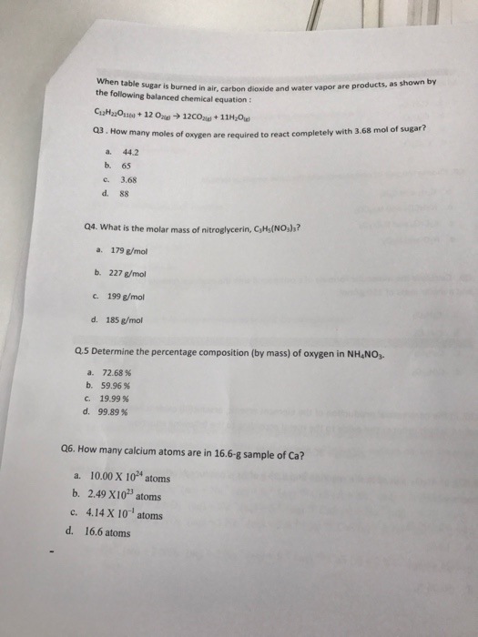 Solved When table sugar is burned in air, carbon dioxide and | Chegg.com