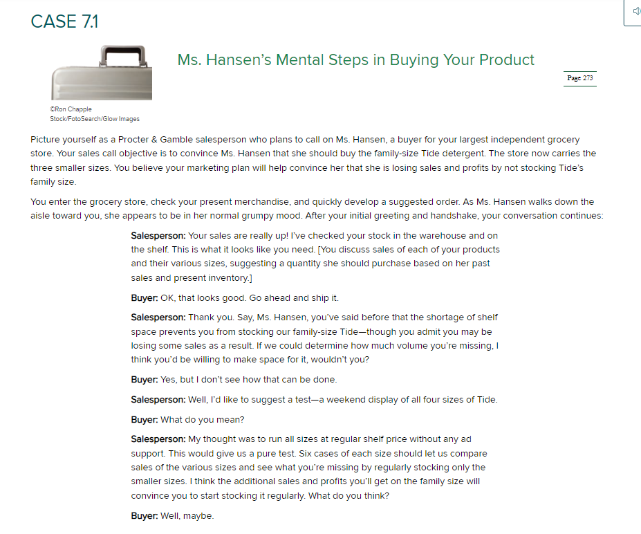 Solved CASE 7.1 Ms. Hansen's Mental Steps in Buying Your | Chegg.com