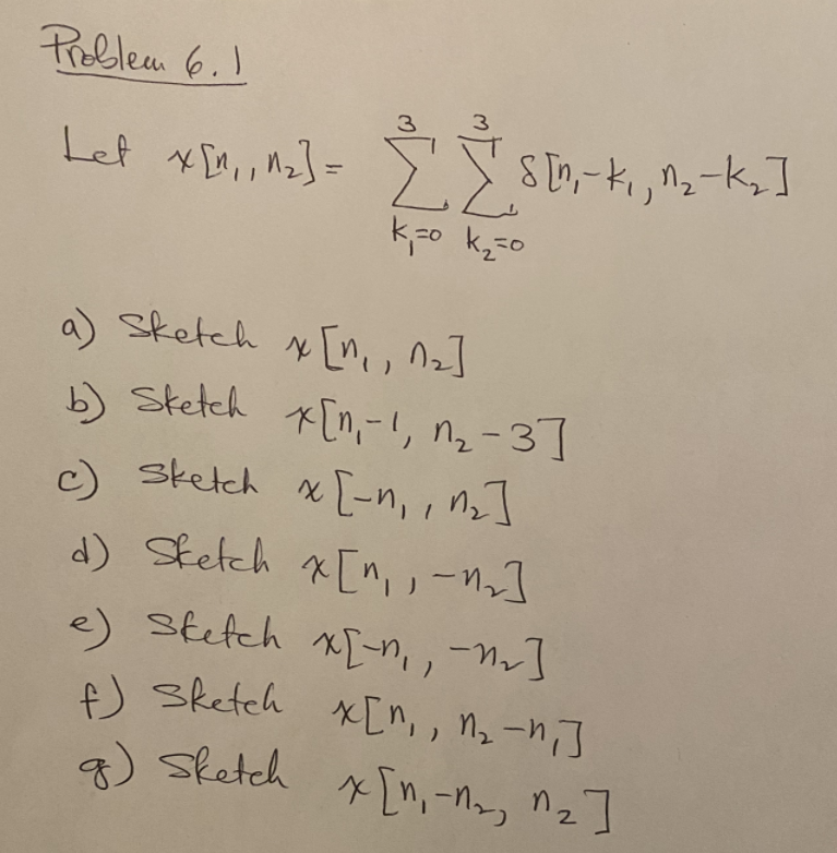 Solved x[n1,n2]=∑k1=03∑k2=03δ[n1−k1,n2−k2] ketch x[n1,n2] | Chegg.com