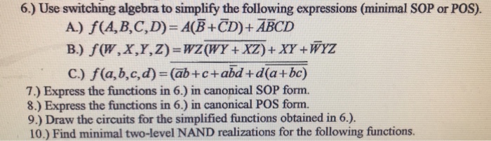 Solved Use switching algebra to simplify the following | Chegg.com