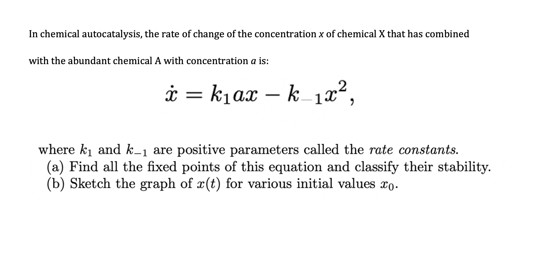 Solved In chemical autocatalysis, the rate of change of the | Chegg.com