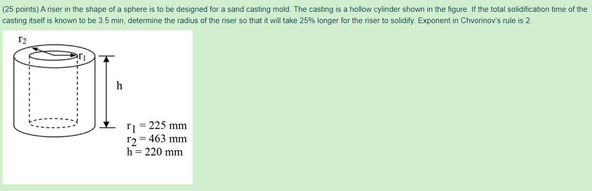 Solved (25 points) A riser in the shape of a sphere is to be | Chegg.com