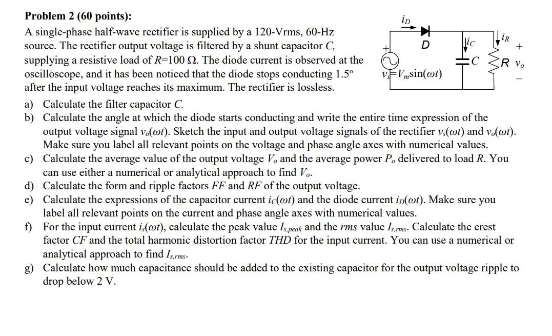 Problem 2 (60 points): A single-phase half-wave | Chegg.com