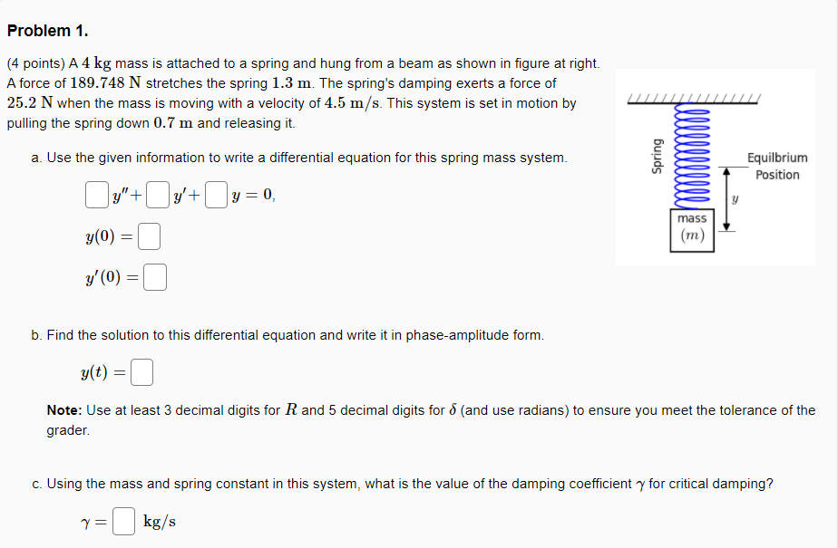 Solved A 4 kg4 kg mass is attached to a spring and hung from | Chegg.com