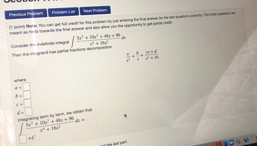 Solved Problem List Next Problem Previous Problem (1 point) | Chegg.com