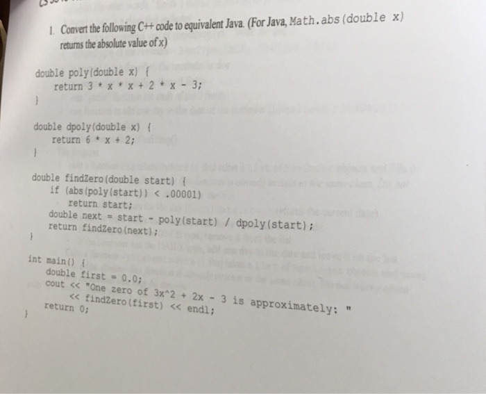 Solved Convert the following C++ code to equivalent Java. | Chegg.com