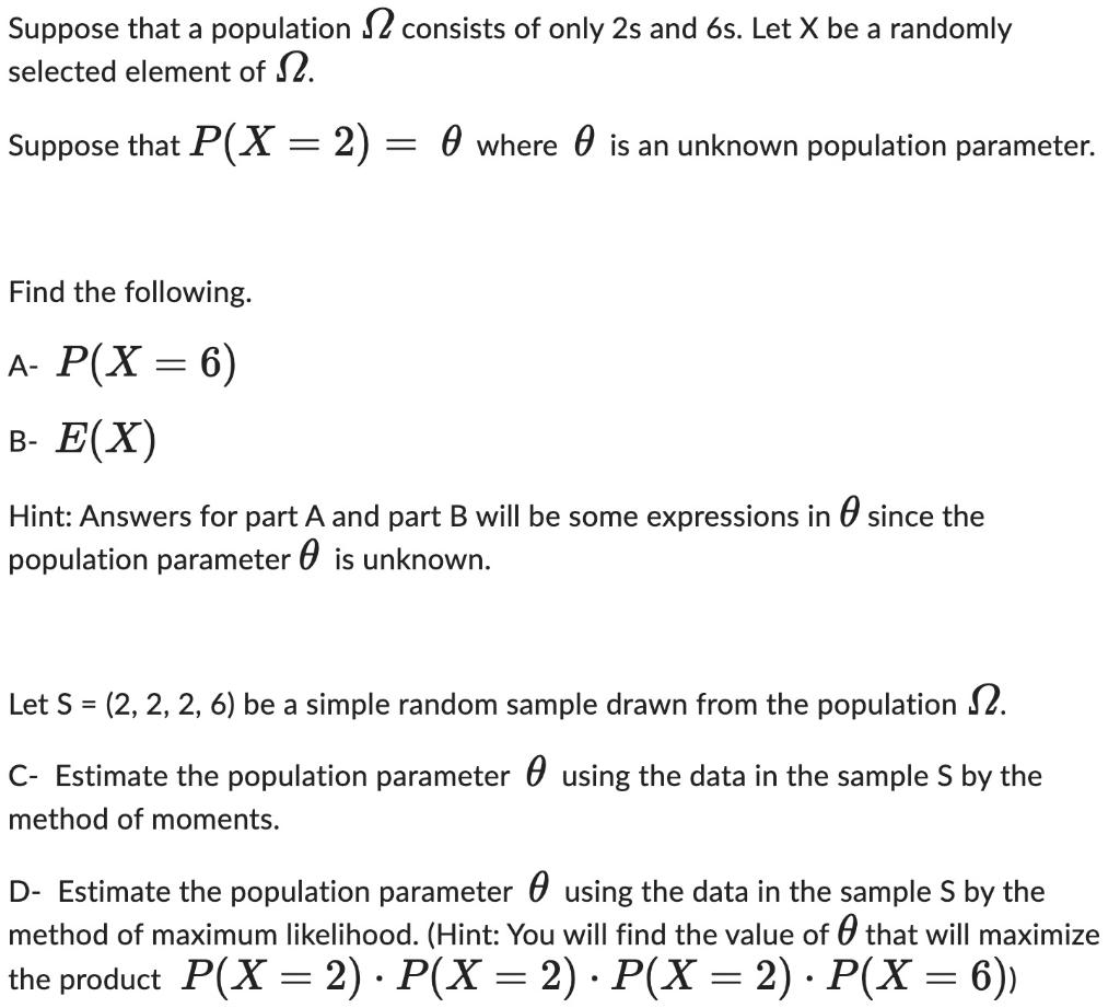 Solved Suppose that a population Ω consists of only 2 s and | Chegg.com