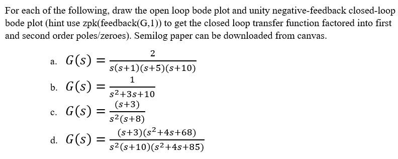 Solved = For each of the following, draw the open loop bode | Chegg.com