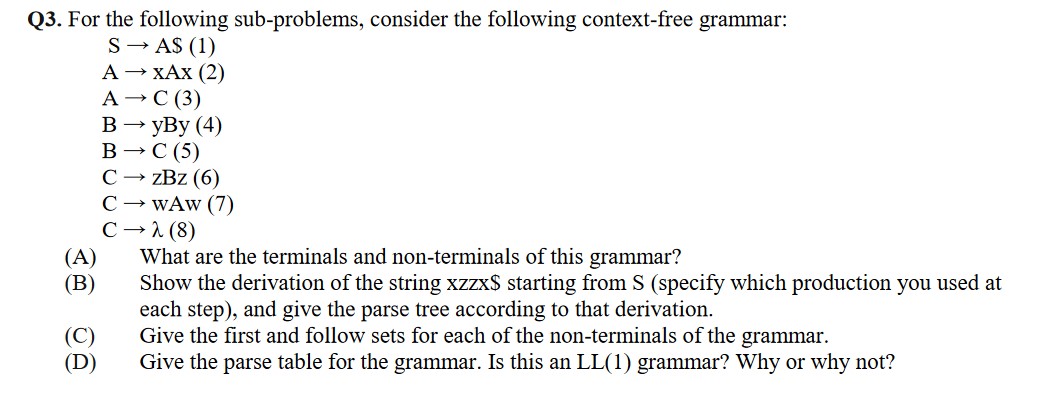 Solved Q3. For the following sub-problems, consider the | Chegg.com
