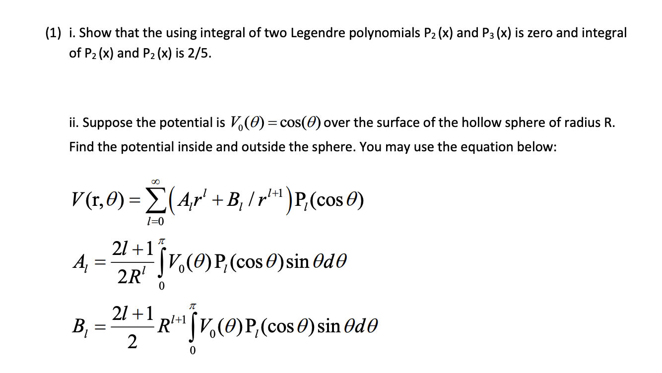 i. Show that the using integral of two Legendre | Chegg.com
