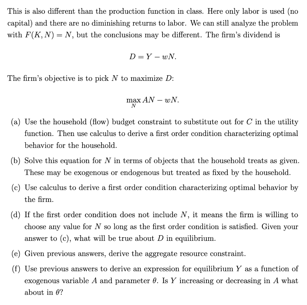 Static One Period Model of the Economy: Consider a | Chegg.com