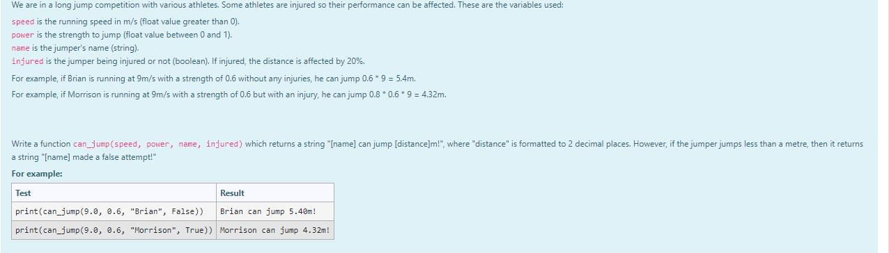 Solved Python question We are in a long jump competition | Chegg.com