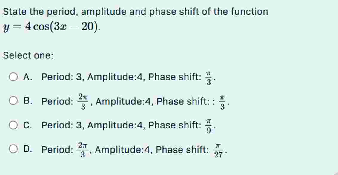 Solved State the period, amplitude and phase shift of ﻿the | Chegg.com