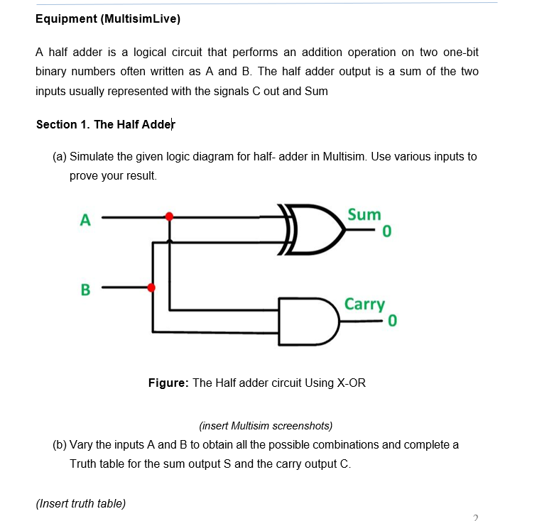 Solved Laboratory Exercise 1: Half Adder / Subtractor | Chegg.com