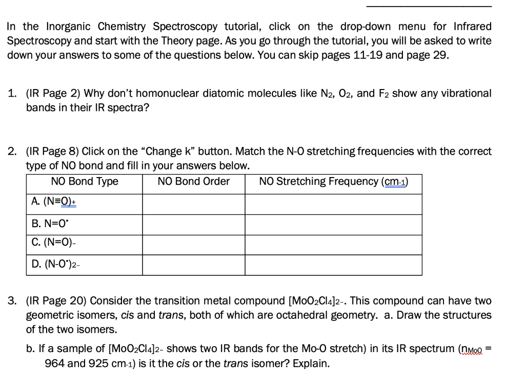 In the Inorganic Chemistry Spectroscopy tutorial, | Chegg.com