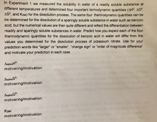 Solved In Experiment 1 we measured the solubility in water | Chegg.com