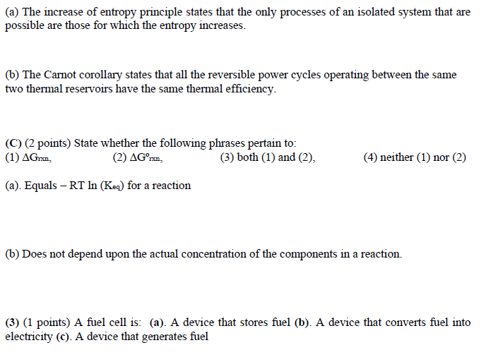 Solved (a) The increase of entropy principle states that the | Chegg.com