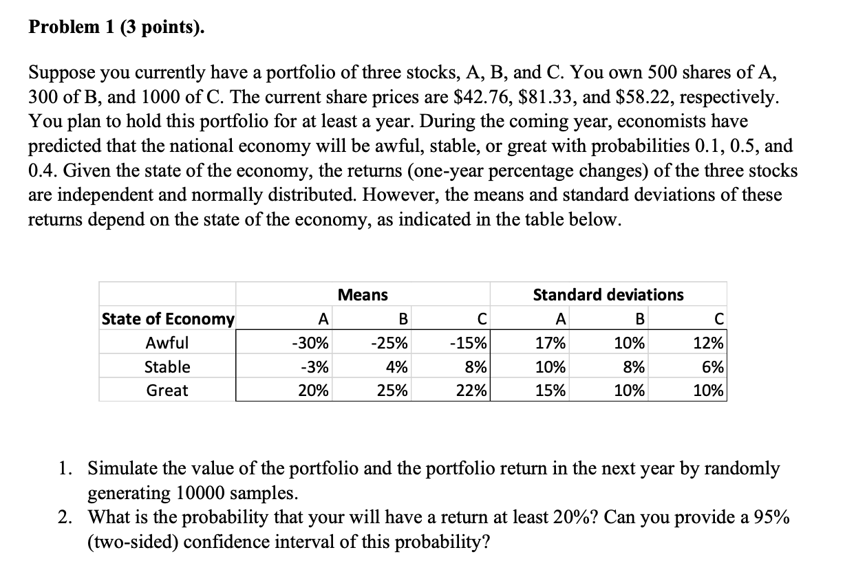 Solved Problem 1 (3 ﻿points).Suppose you currently have a | Chegg.com