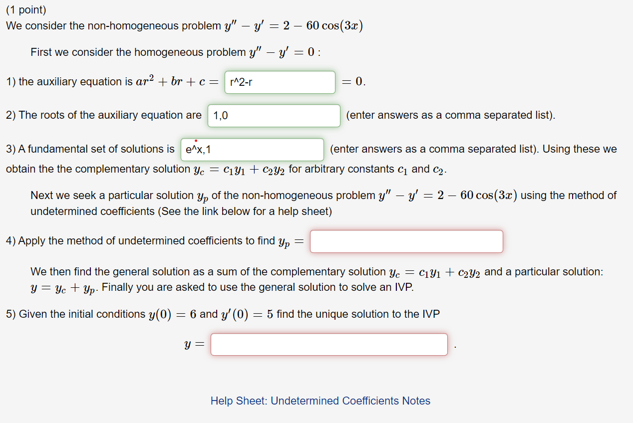 Solved (1 point) We consider the non-homogeneous problem | Chegg.com