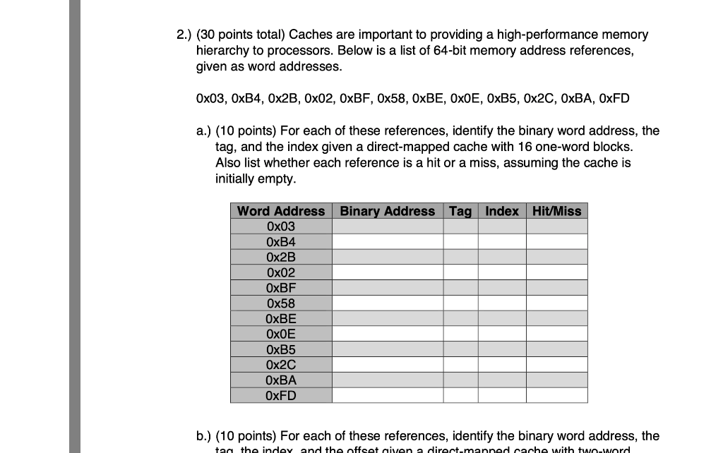 Solved 2.) (30 points total) Caches are important to | Chegg.com