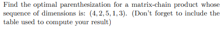 Solved Find the optimal parenthesization for a matrix-chain | Chegg.com