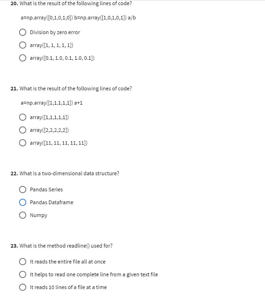 Solved 20. What is the result of the following lines of | Chegg.com