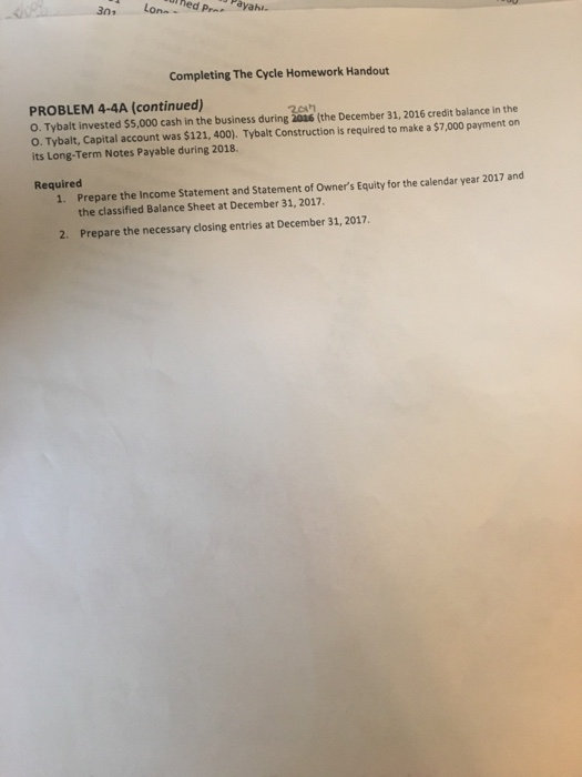 Solved Completing The Cycle Homework Handout PROBLEM 4-4A | Chegg.com