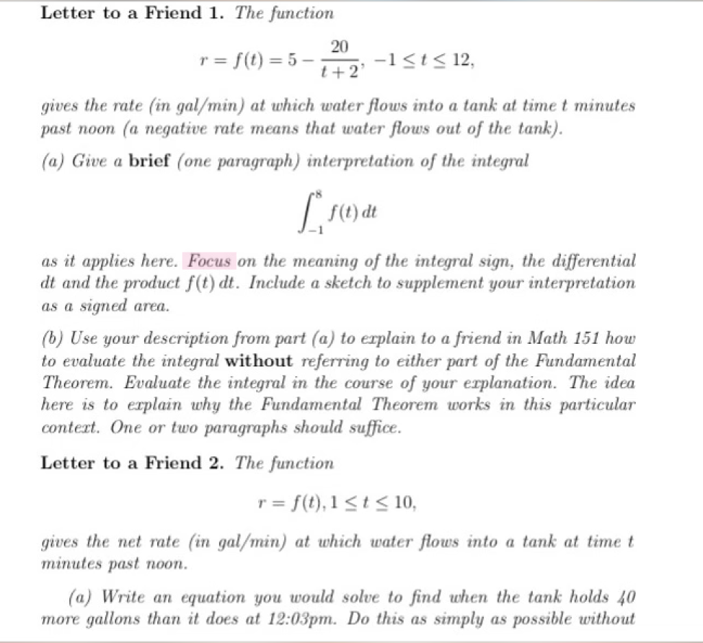 Solved Letter to a Friend 1. The function 20 r = f(t) = 5- | Chegg.com