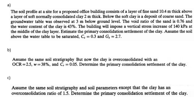 Solved The soil profile at a site for a proposed office | Chegg.com