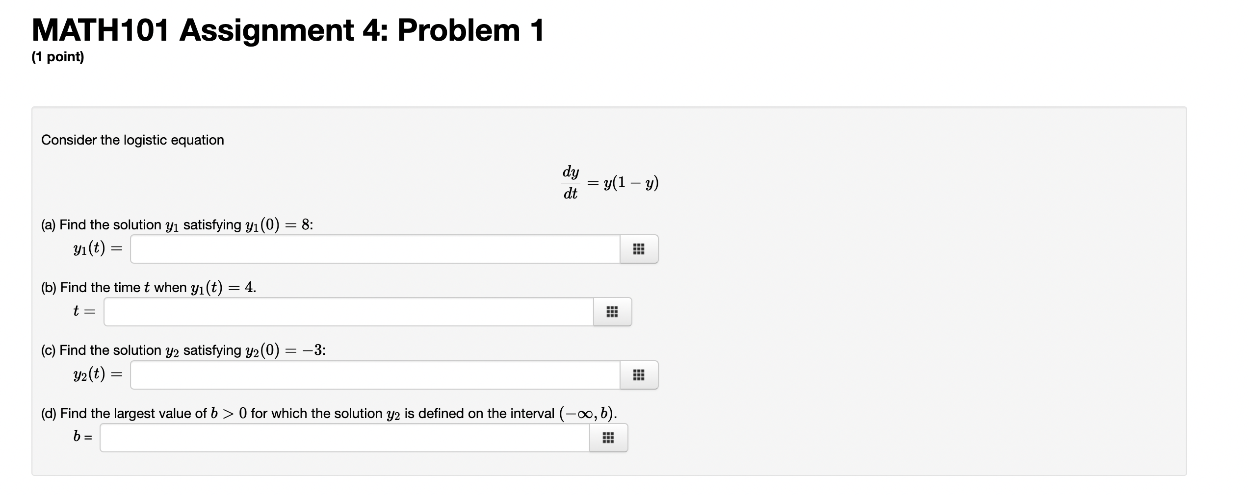 Solved MATH101 Assignment 4: Problem 1 (1 point) Consider | Chegg.com