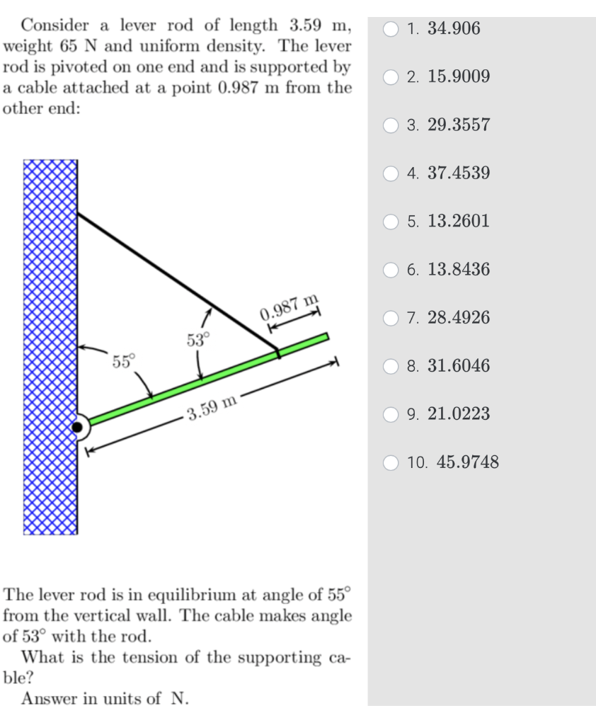 Solved Consider a lever rod of length 3.59 m, 1. 34.906 | Chegg.com
