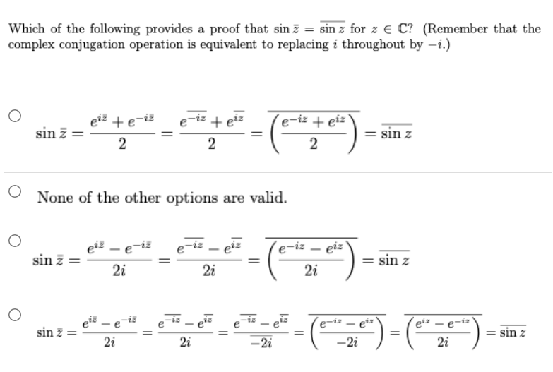 Solved Which of the following provides a proof that sin z = | Chegg.com