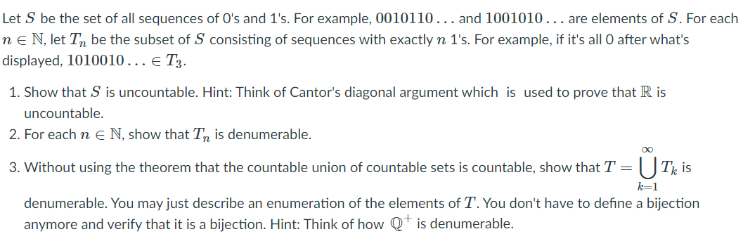 Solved Let S be the set of all sequences of O's and 1's. For | Chegg.com