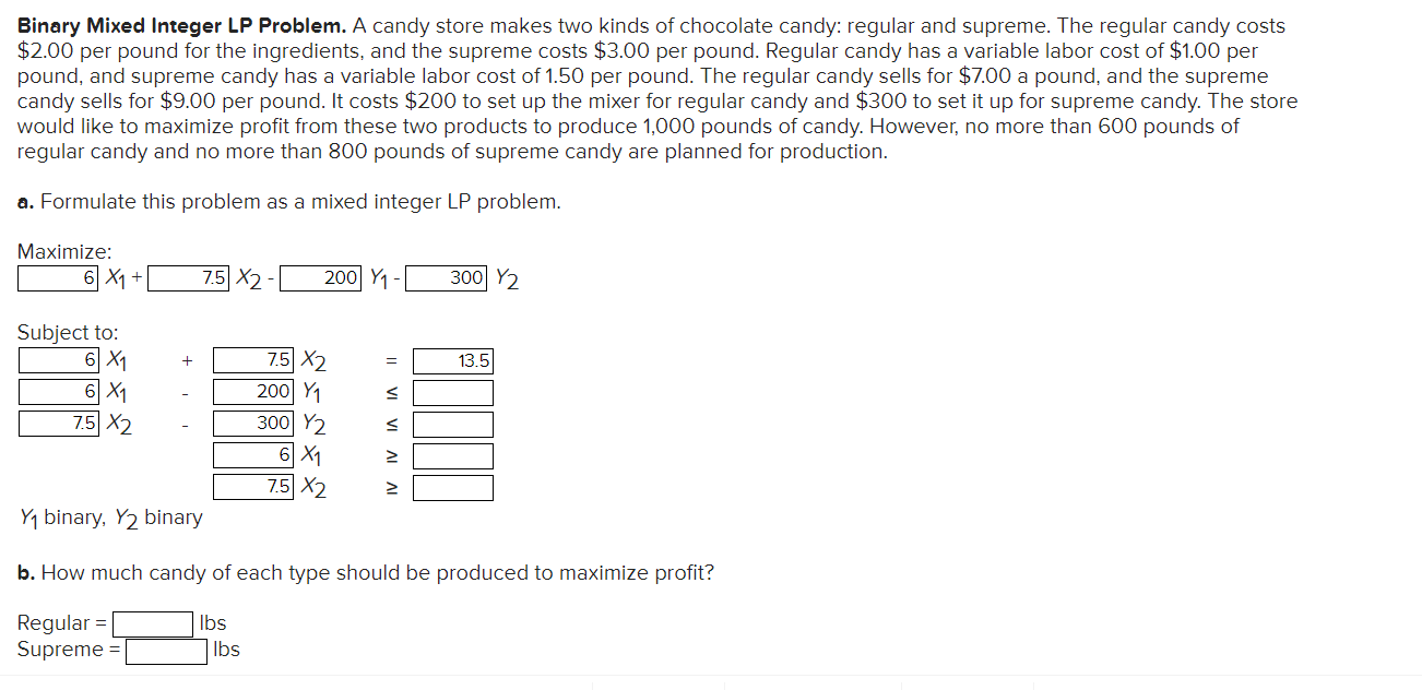 Solved Binary Mixed Integer LP Problem. A candy store makes | Chegg.com