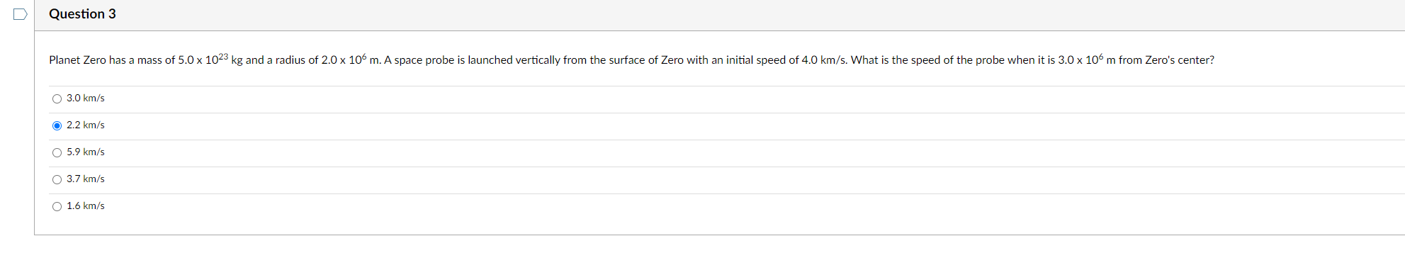 Solved \\( 3.0 \\mathrm{~km} / \\mathrm{s} \\) \\( 2.2 | Chegg.com