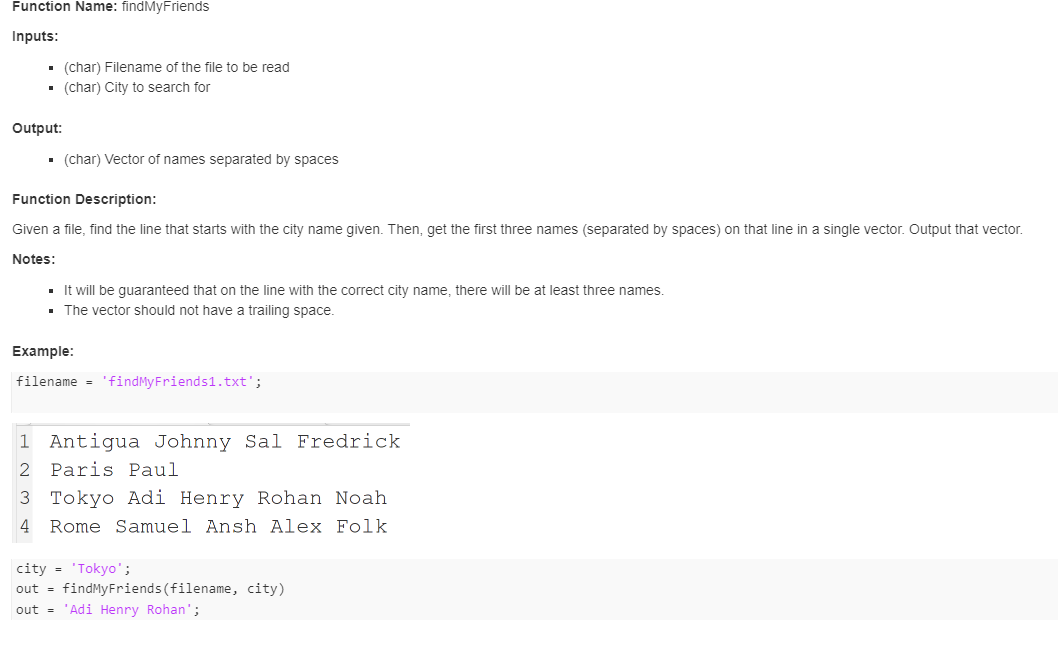 Solved Function Name: find My Friends Inputs: • (char) | Chegg.com