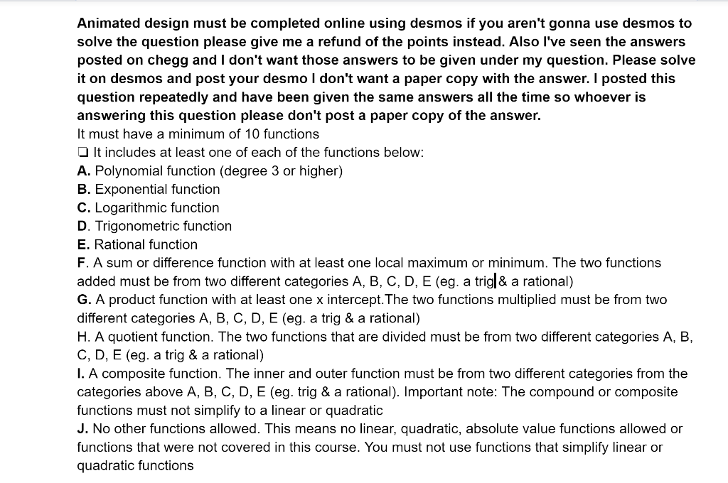 Solved Animated design must be completed online using desmos | Chegg.com