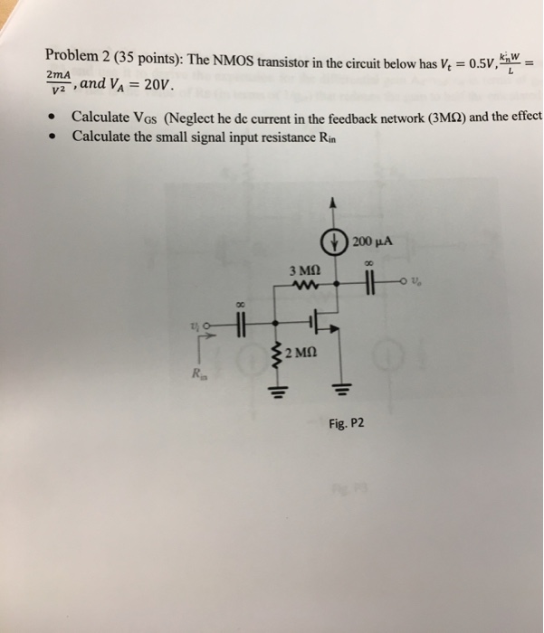 Solved The NMOS transistor in the circuit below has V_t = | Chegg.com