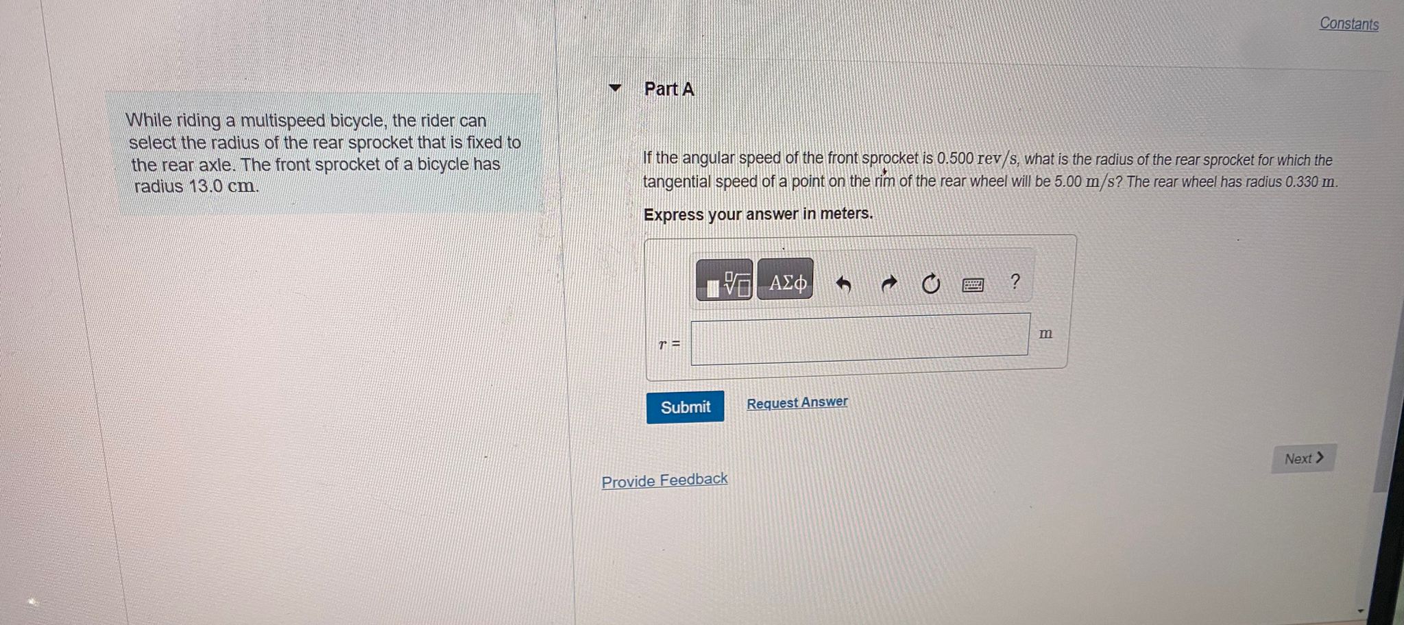 Solved While riding a multispeed bicycle, the rider | Chegg.com