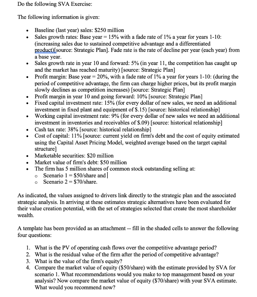 Do the following SVA Exercise: The following | Chegg.com