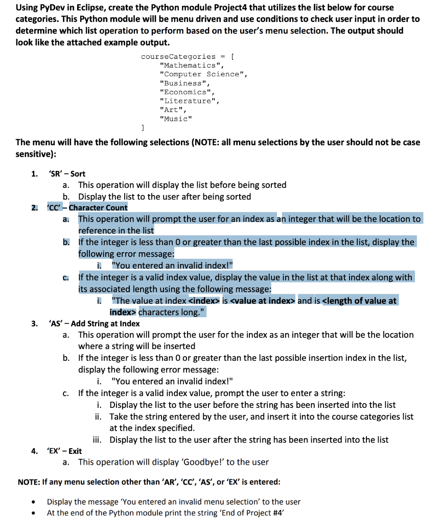 Solved Using PyDev in Eclipse, create the Python module | Chegg.com