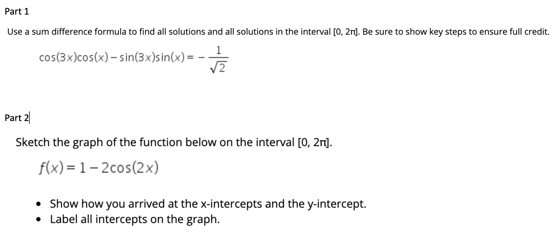 Solved Part 1 Use a sum difference formula to find all | Chegg.com