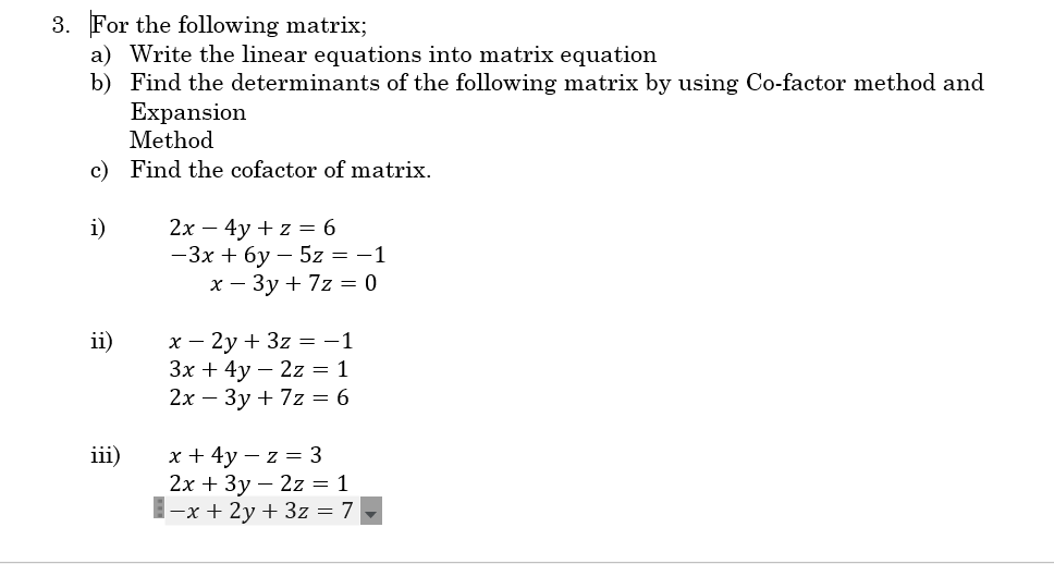 Solved 3. For the following matrix; a) Write the linear | Chegg.com