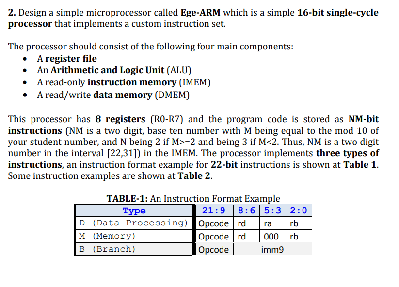 Solved 2. Design a simple microprocessor called Ege-ARM | Chegg.com