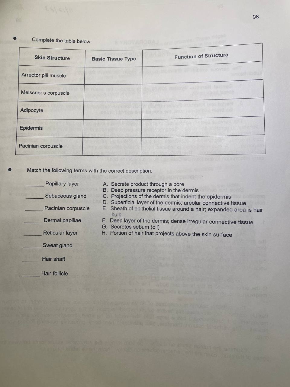 Solved Complete the table below: Match the following terms | Chegg.com